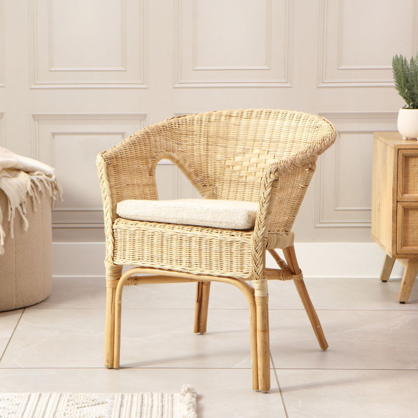 Adults Small Wicker Loom Chair with Cushion Natural Desser