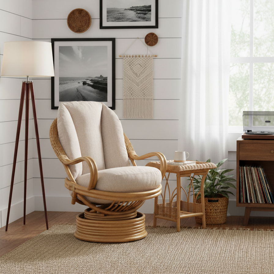 Luxury Light Oak Swivel Rocker Chair | Desser